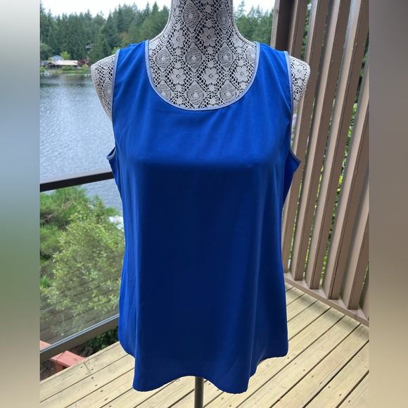 Chico's | Tops | Chicos Blue Chiffon Tank With Silver Piping Size ...